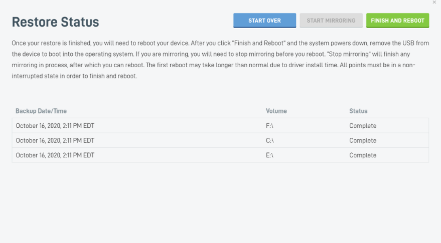 SIRIS, ALTO, and NAS: USB Bare Metal Restore: Data Transfer